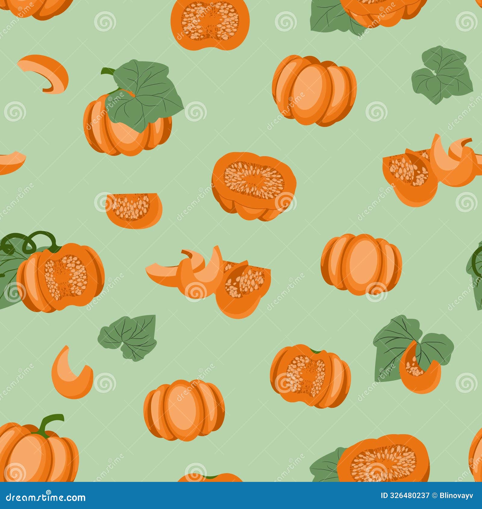 Pumpkin Background, Seamless Texture. Vector on a Light Green ...