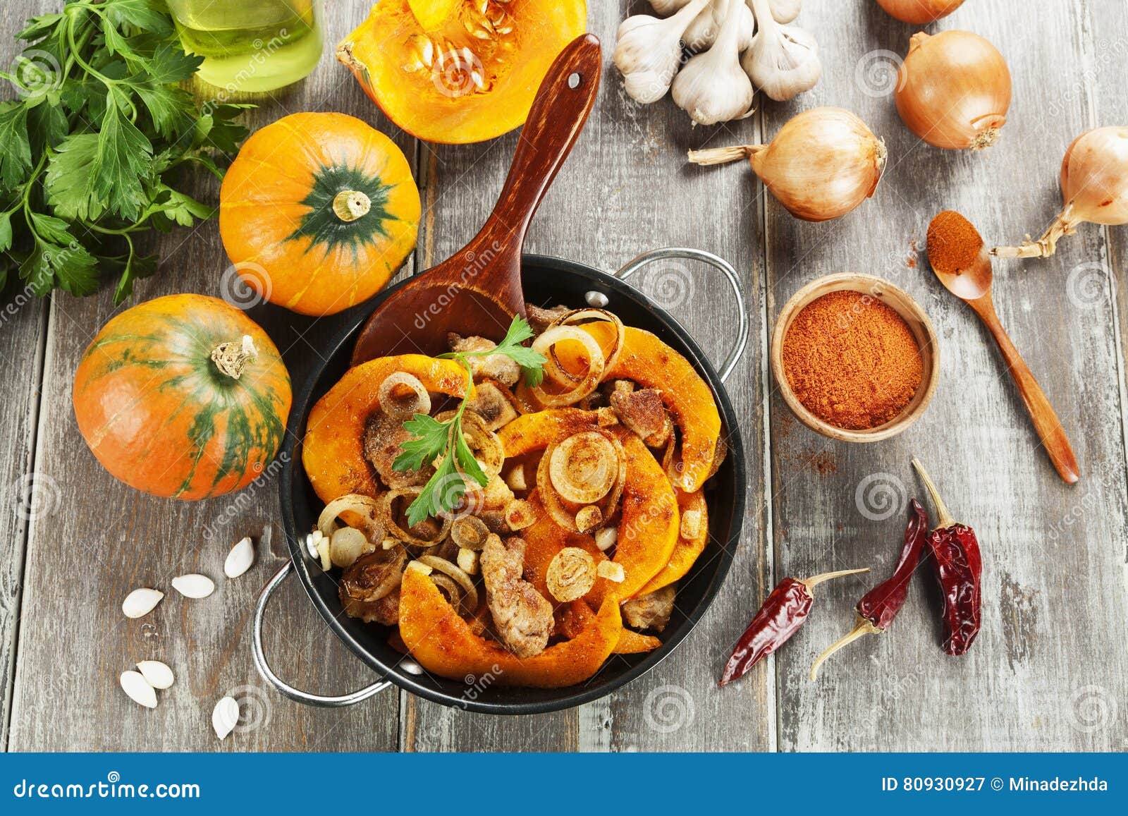 Pumpkin baked with meat stock image. Image of fried, cooking - 80930927