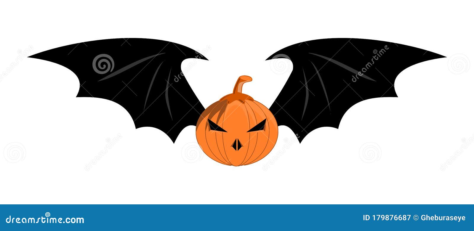 Pumpkin with Bat Wings, Halloween, Isolated. Stock Illustration ...