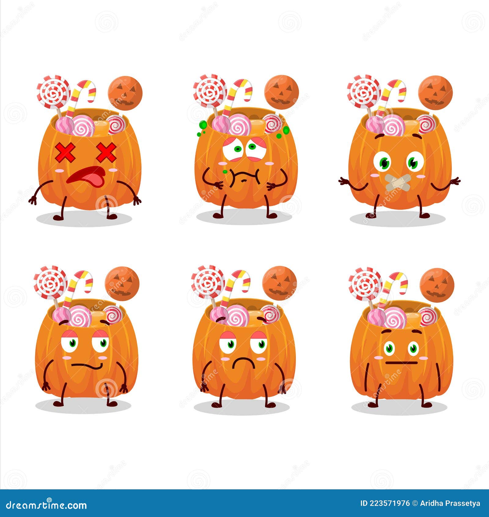 Pumpkin Bucket with Candy Cartoon Character with Nope Expression Stock ...