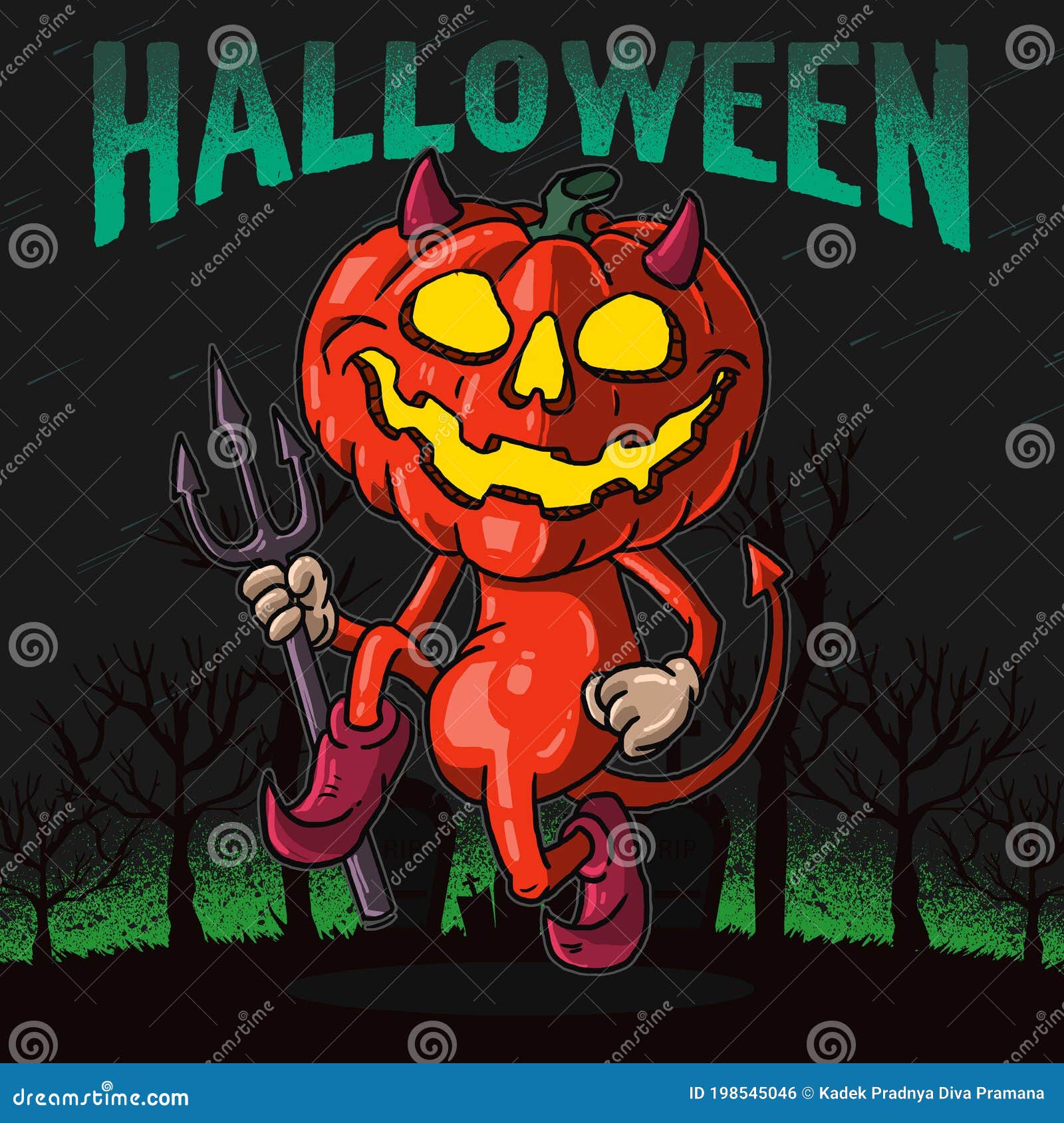 Pumpkin Devil Dancing Illustration Vector Graphic Stock Illustration ...