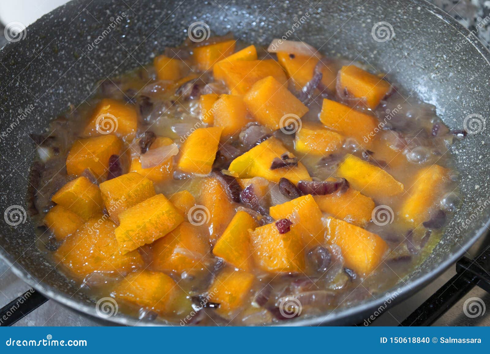 Pumpkin Diced Stewed in Pan Stock Photo - Image of chopped, vegetable ...
