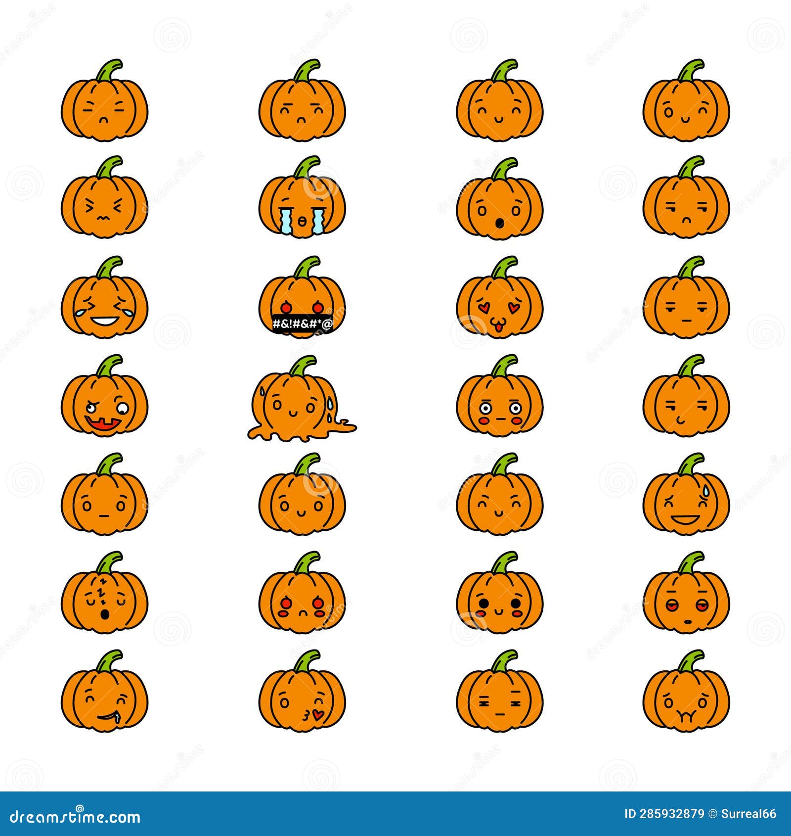 Pumpkin Emoji Vector Collection Stock Vector - Illustration of emotion ...