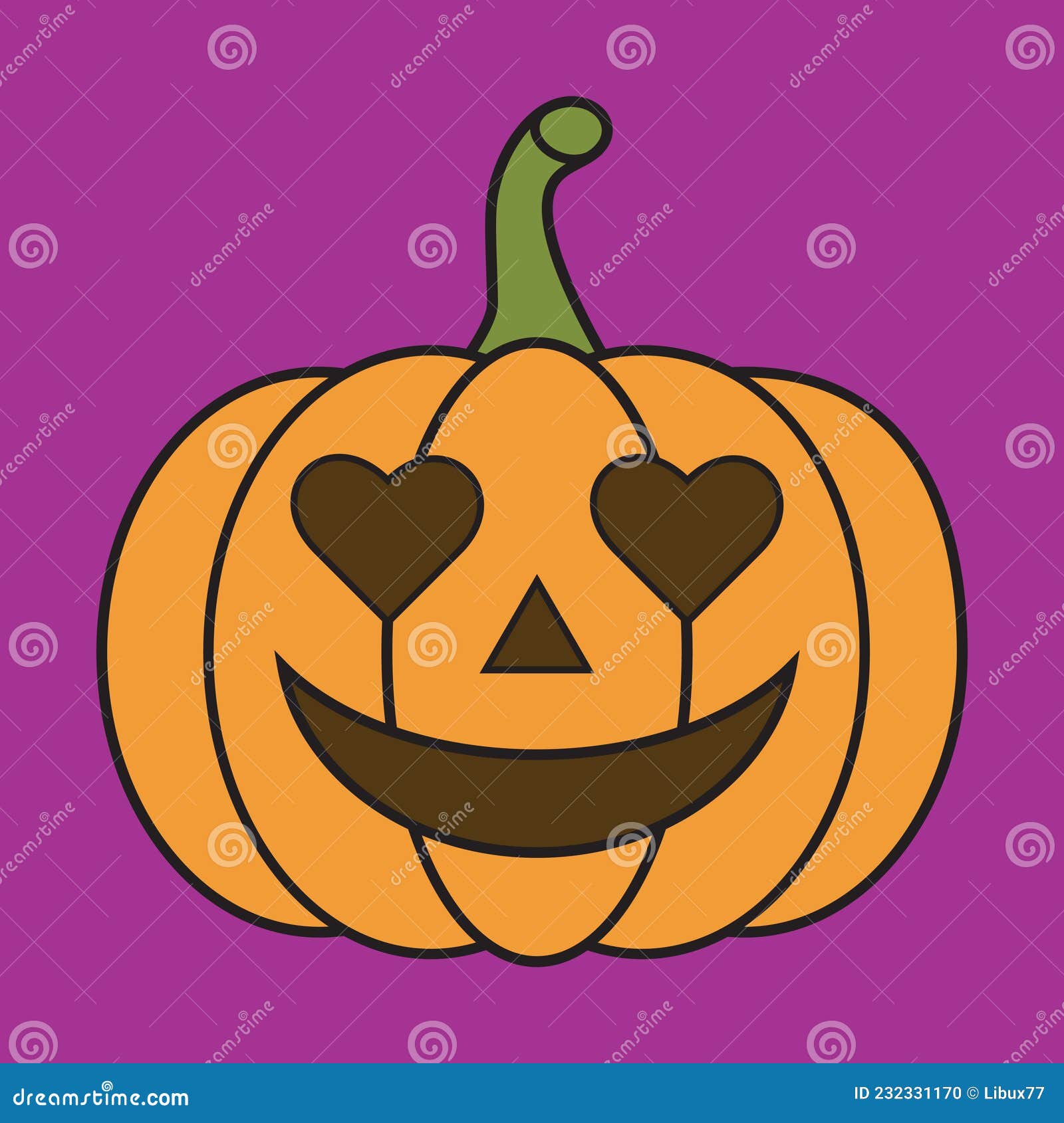 Pumpkin Flat Design Isolated Heart Eye Vector Illustration Halloween ...