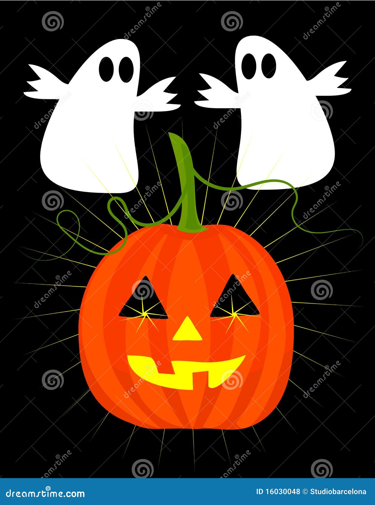 Pumpkin and Ghosts on Halloween Stock Vector - Illustration of orange ...