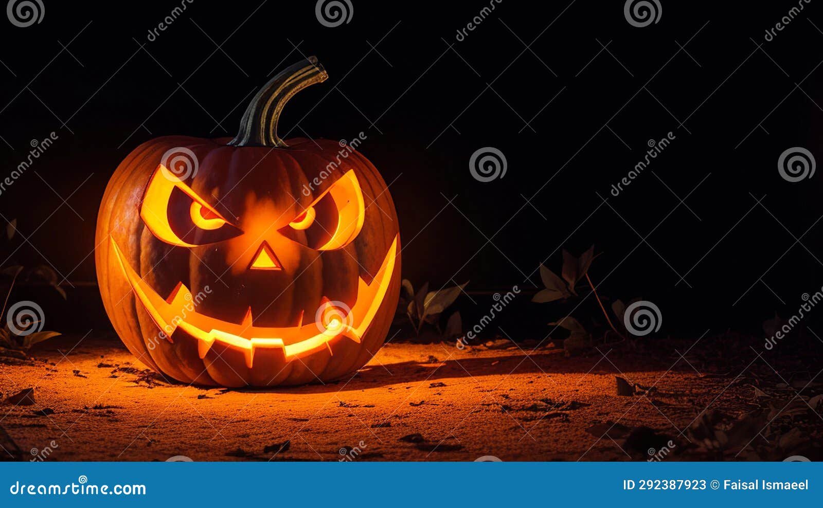 Pumpkin Glowing at Night with a Spooky Face Stock Illustration ...