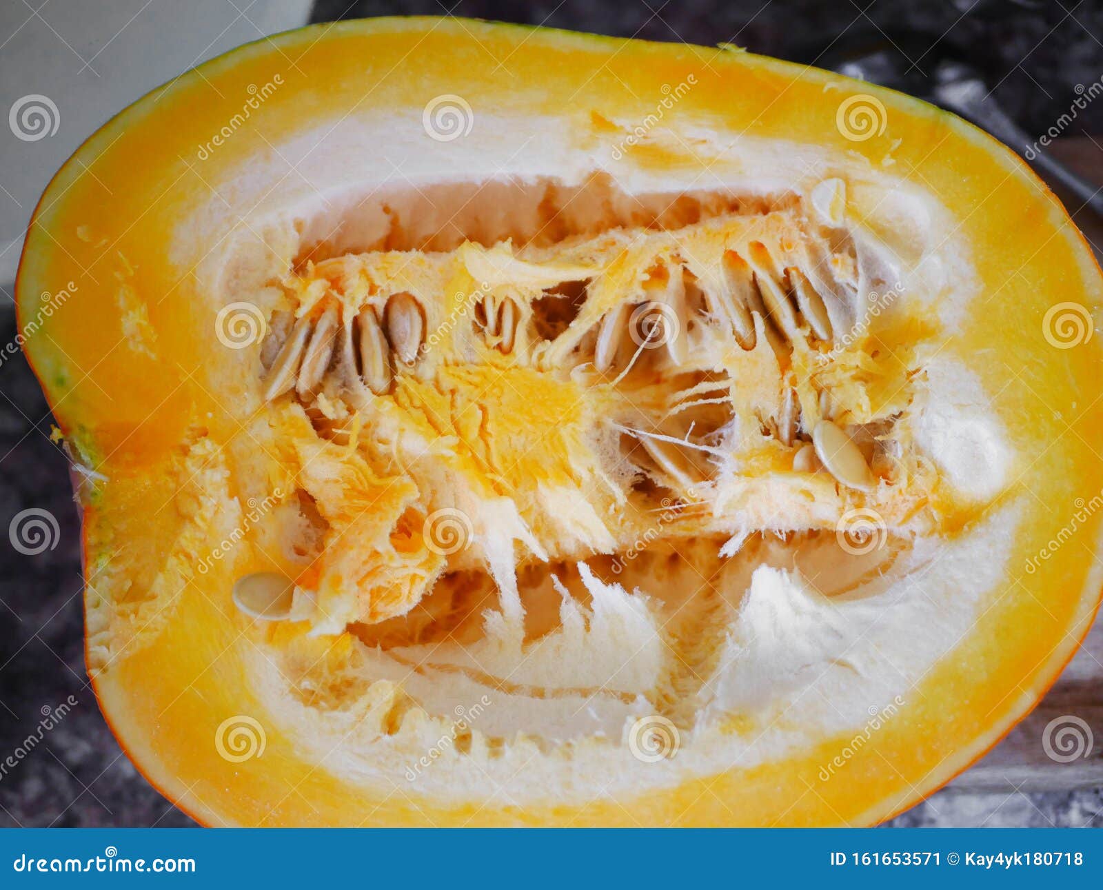 Pumpkin in half. close-up stock image. Image of ripe - 161653571