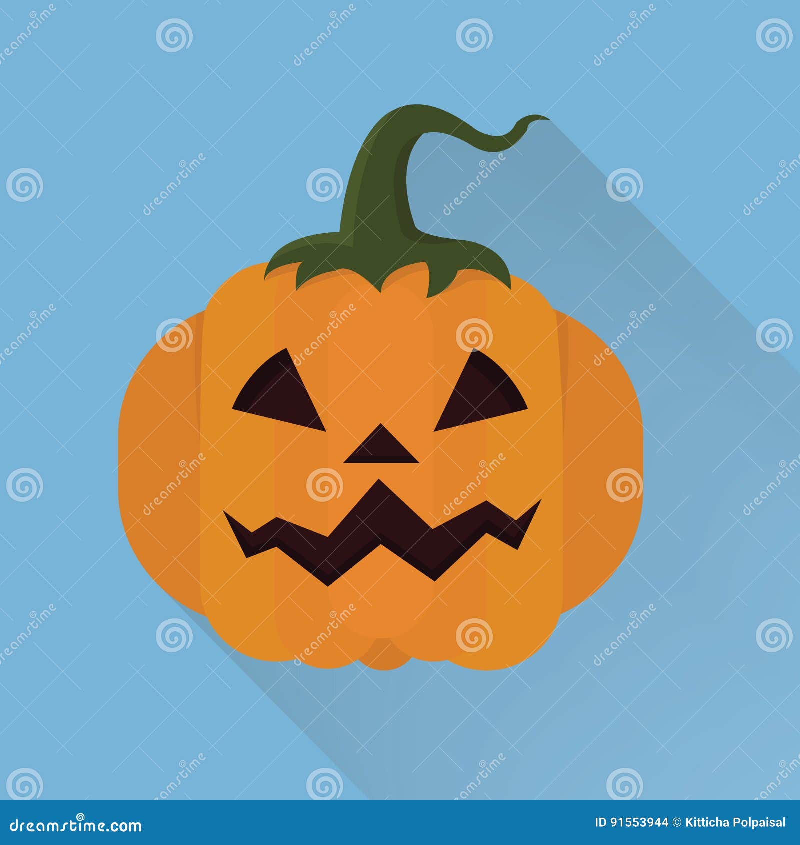Pumpkin for Halloween with Long Shadow. Vector Illustration Stock ...