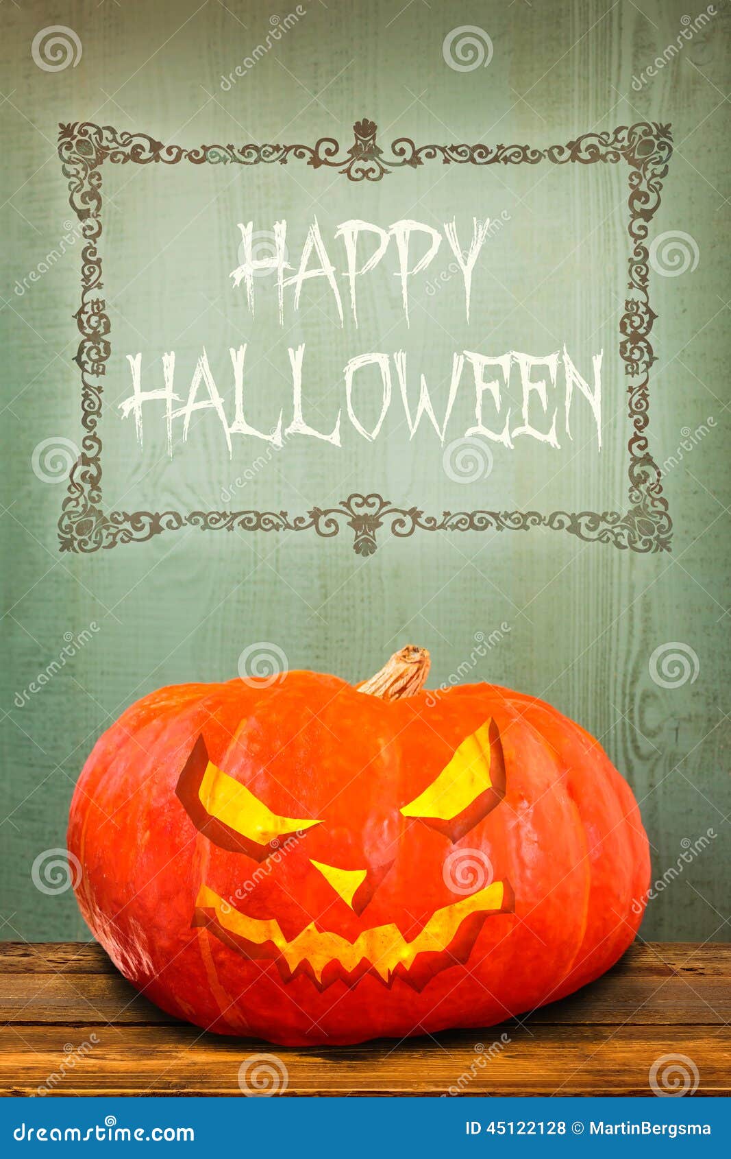 Pumpkin with Happy Halloween Greeting Stock Photo - Image of decorative ...
