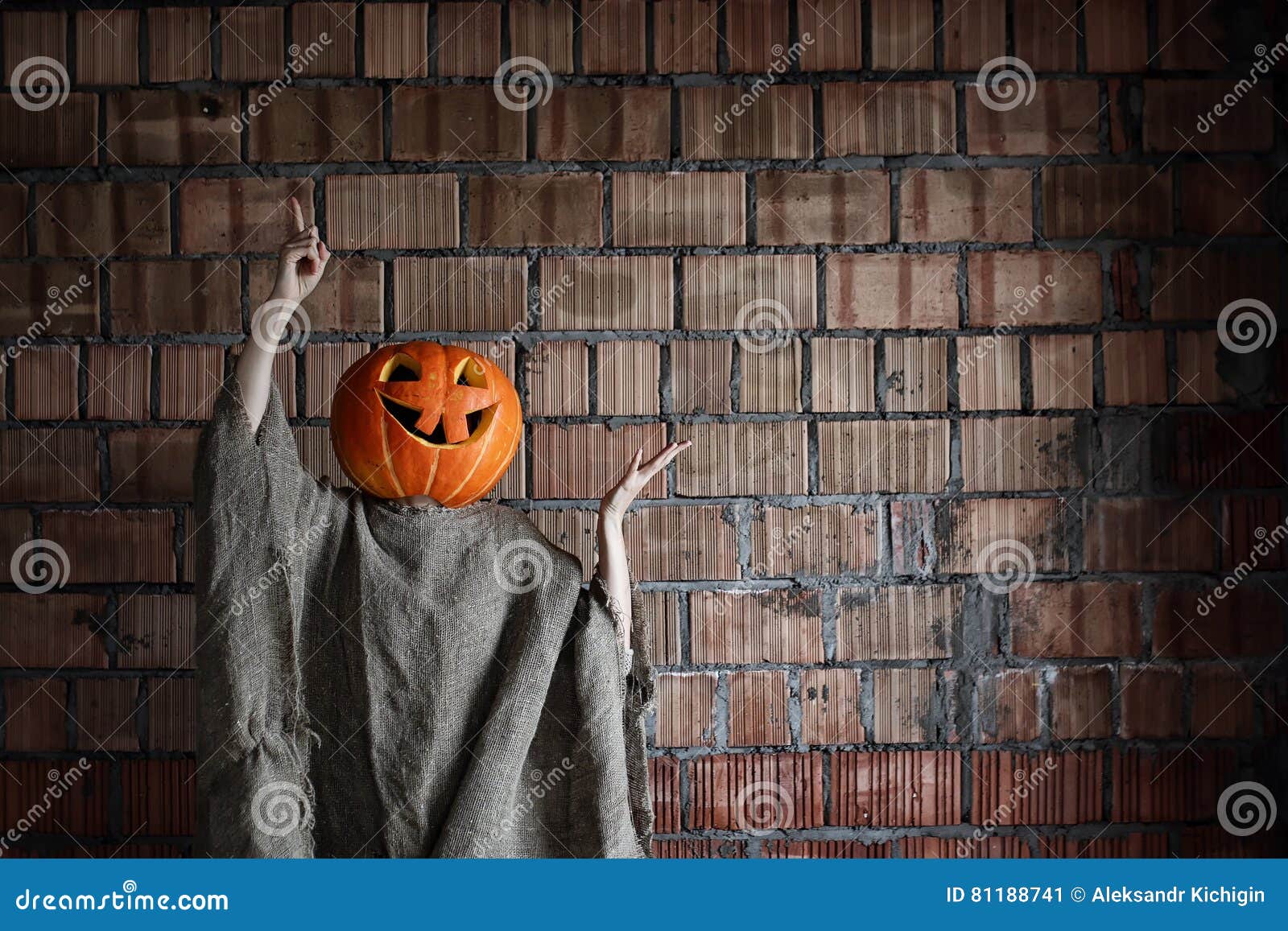 Pumpkin Head Monster Sign Hand Space Halloween Stock Image - Image of ...