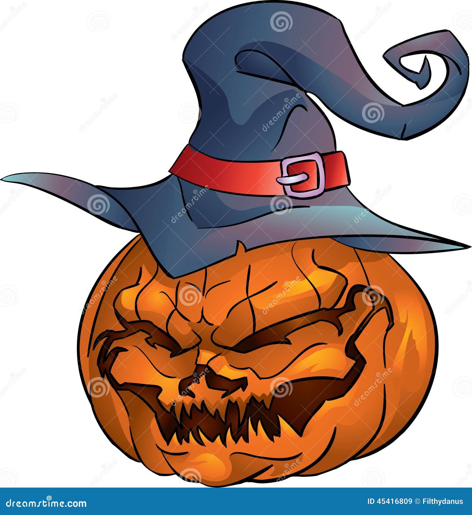 Pumpkin Head with Witch Hat Isolated Stock Vector - Illustration of ...