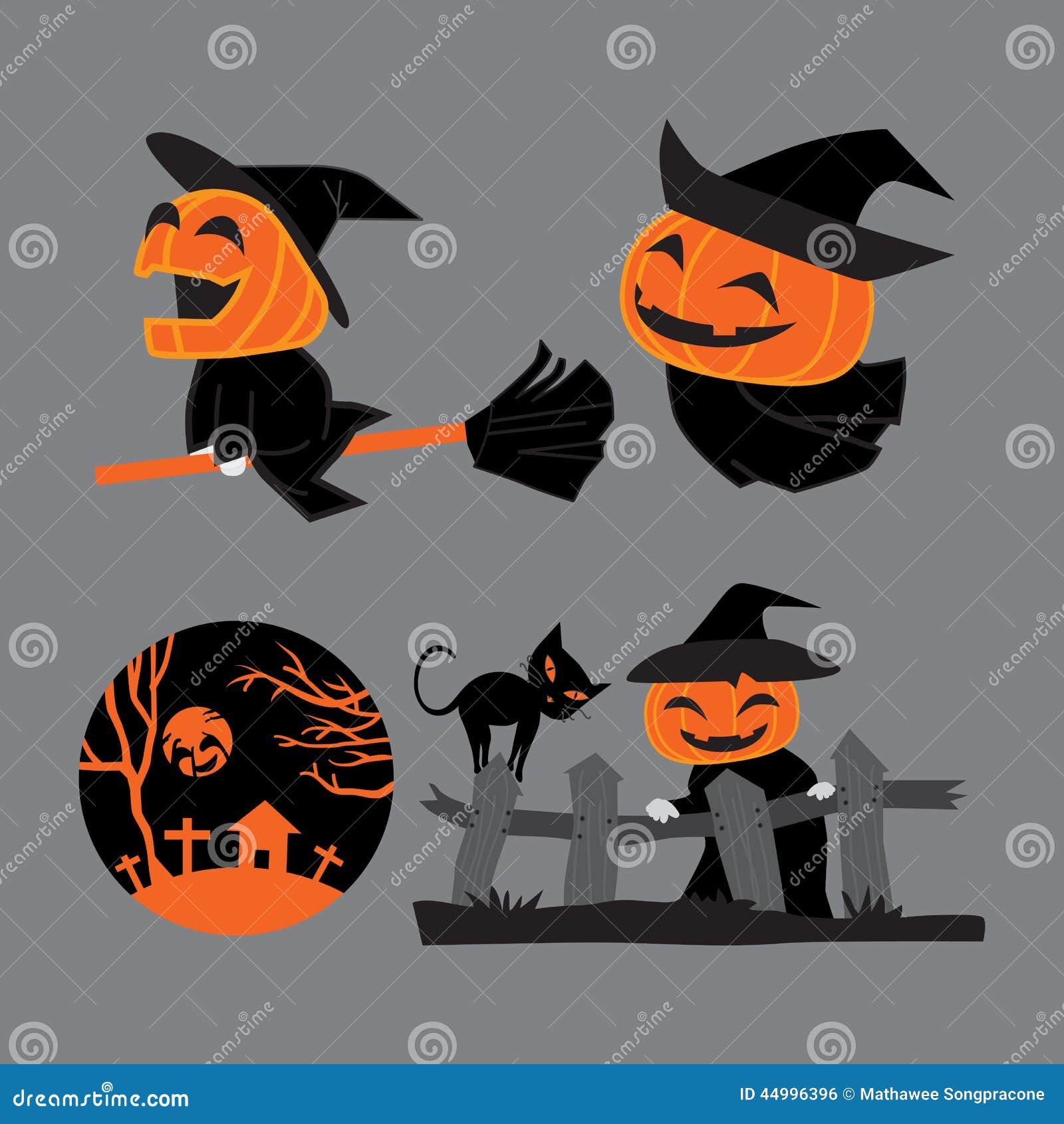 Pumpkin Head Witches on Halloween Stock Vector - Illustration of ...