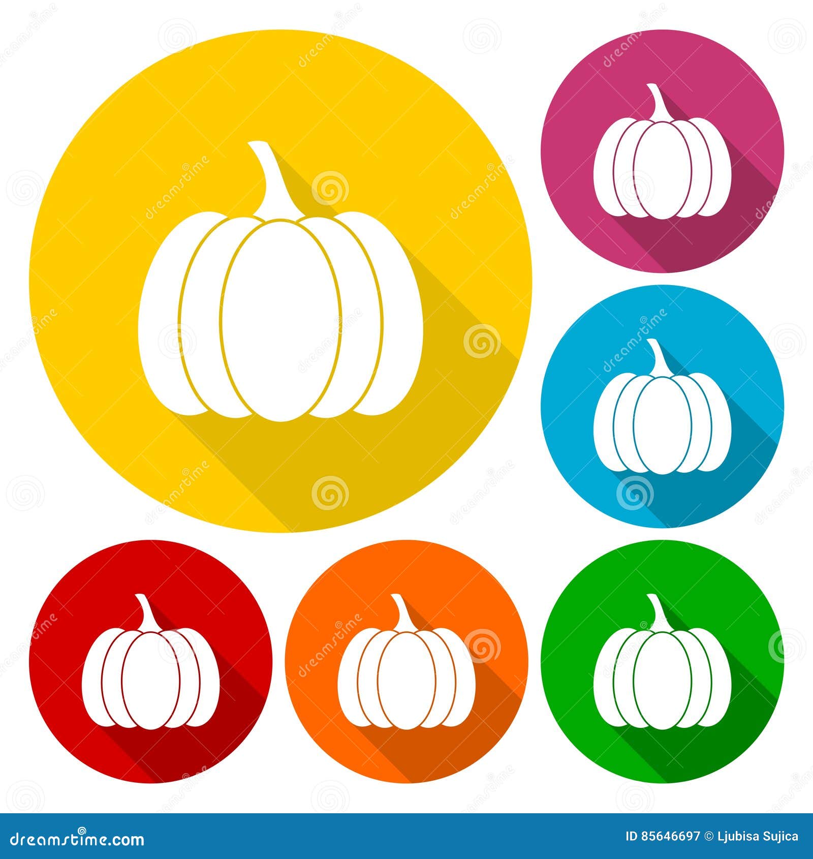 Pumpkin Icons Set with Long Shadow Stock Vector - Illustration of ...