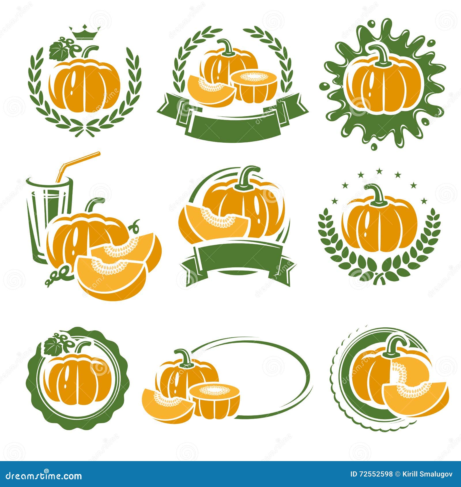 Pumpkin Labels and Elements Set. Vector Stock Vector - Illustration of ...