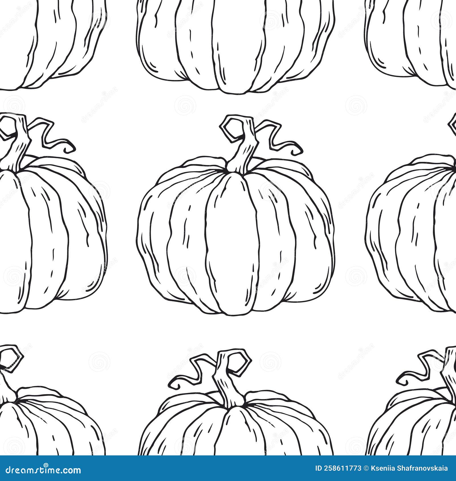 Pumpkin, Linen Sketch, Vector Seamless Pattern Stock Vector ...