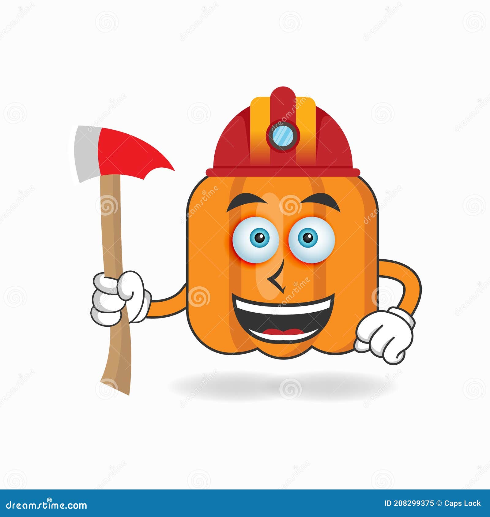 The Pumpkin Mascot Character Becomes a Firefighter. Vector Illustration ...