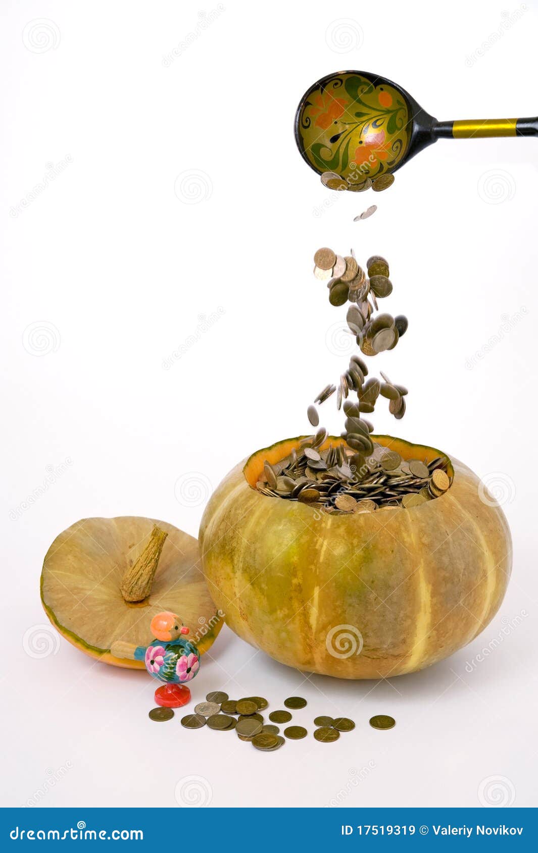 Pumpkin with money stock image. Image of strew, white - 17519319