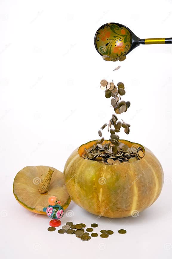 Pumpkin with money stock image. Image of strew, white - 17519319