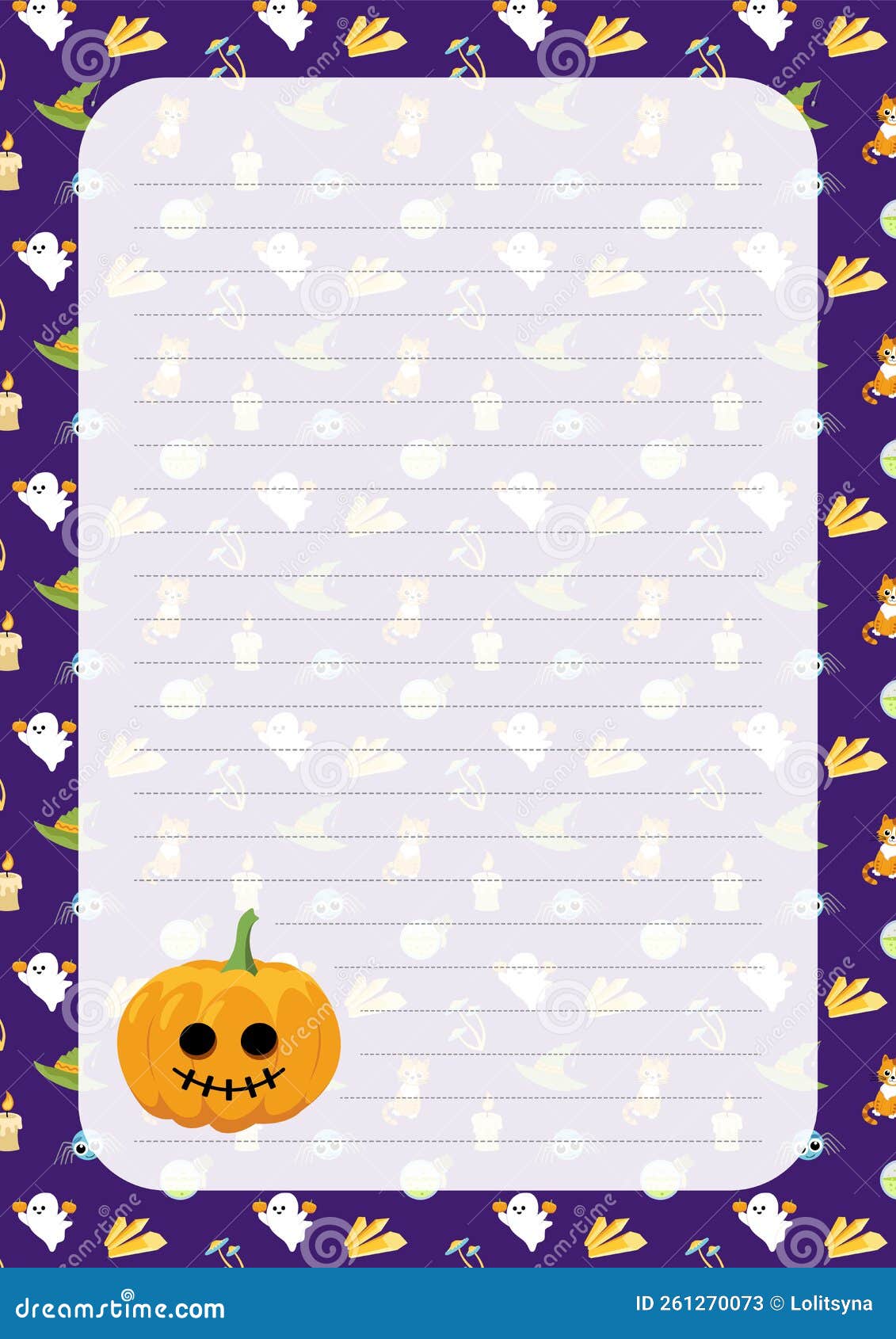 Pumpkin. Note Paper. Page. Halloween Notebook Sheet. Cartoon, Flat ...
