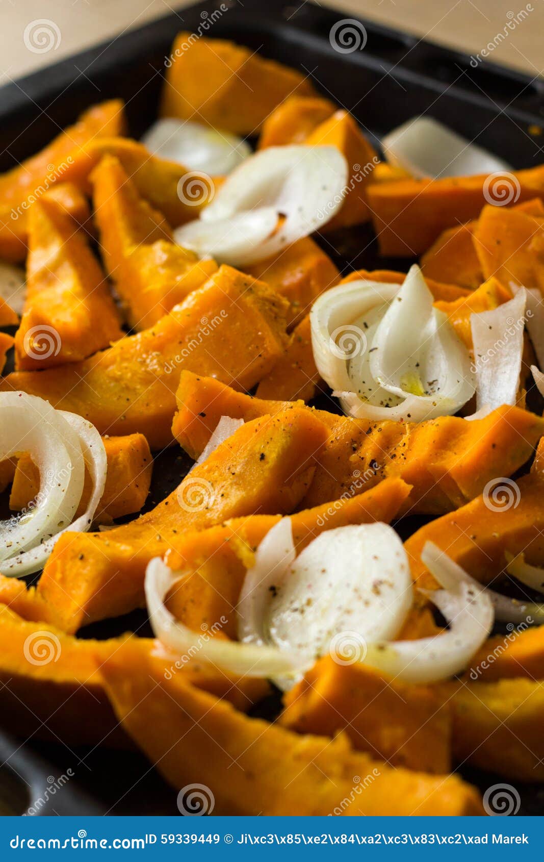 Pumpkin with Onion on a Baking Sheet. Stock Image - Image of orange ...