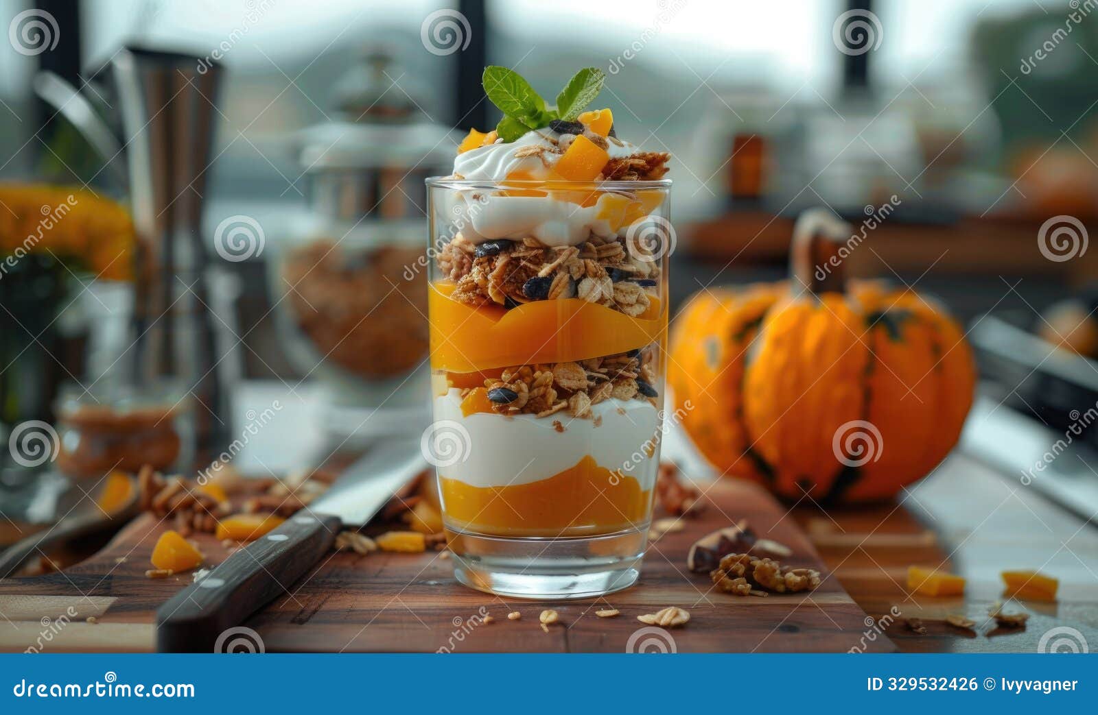 A Pumpkin Parfait with Layers of Pumpkin Puree, Yogurt and Granola ...