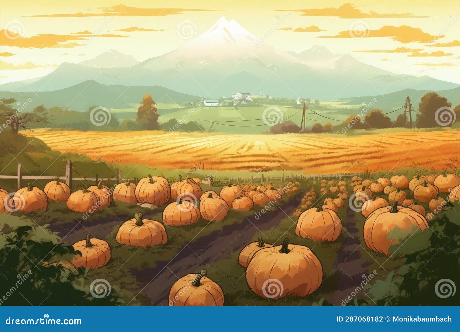 Pumpkin Patch Field Drawing Stock Illustration - Illustration of fall ...