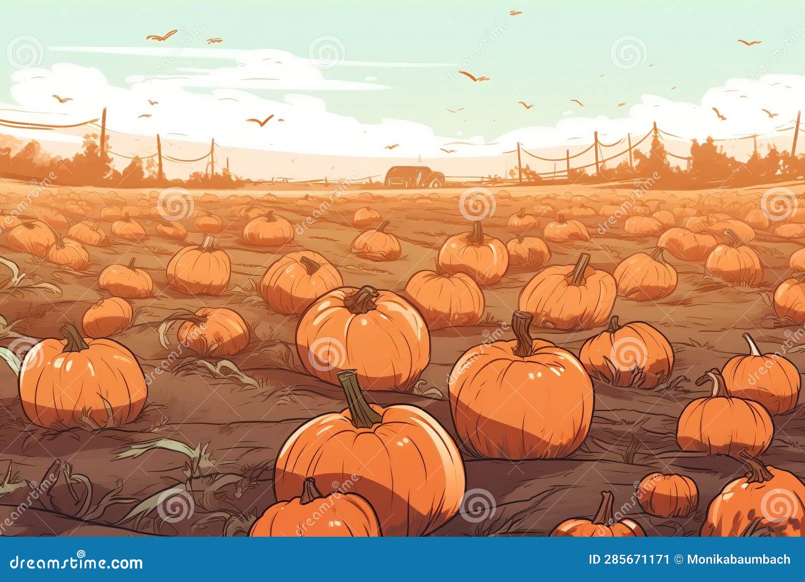 Pumpkin Patch Field Drawing Stock Illustration - Illustration of ...