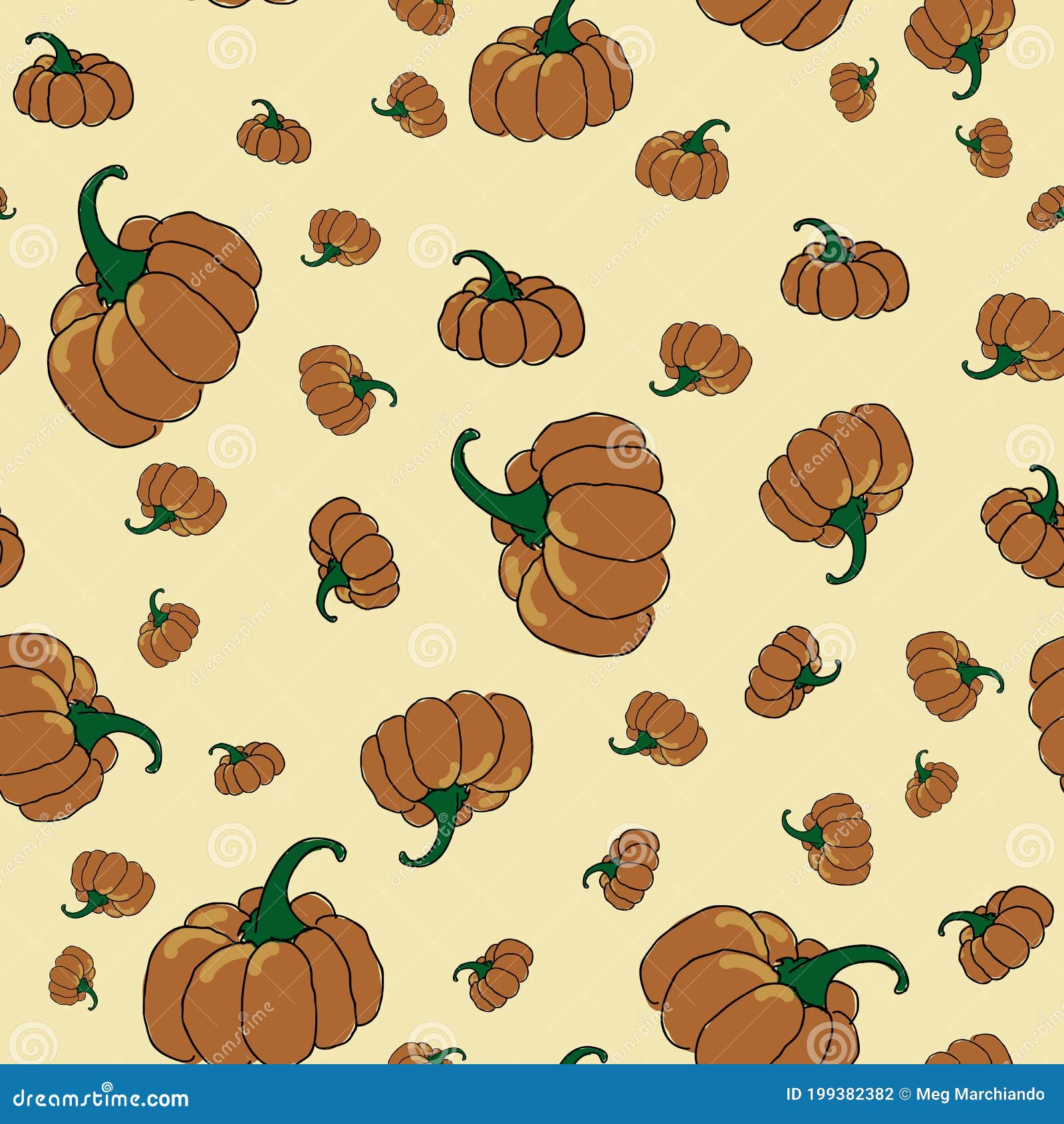 Pumpkin Patch Pumppkins Floating on Yellow Background Seamless Vector ...