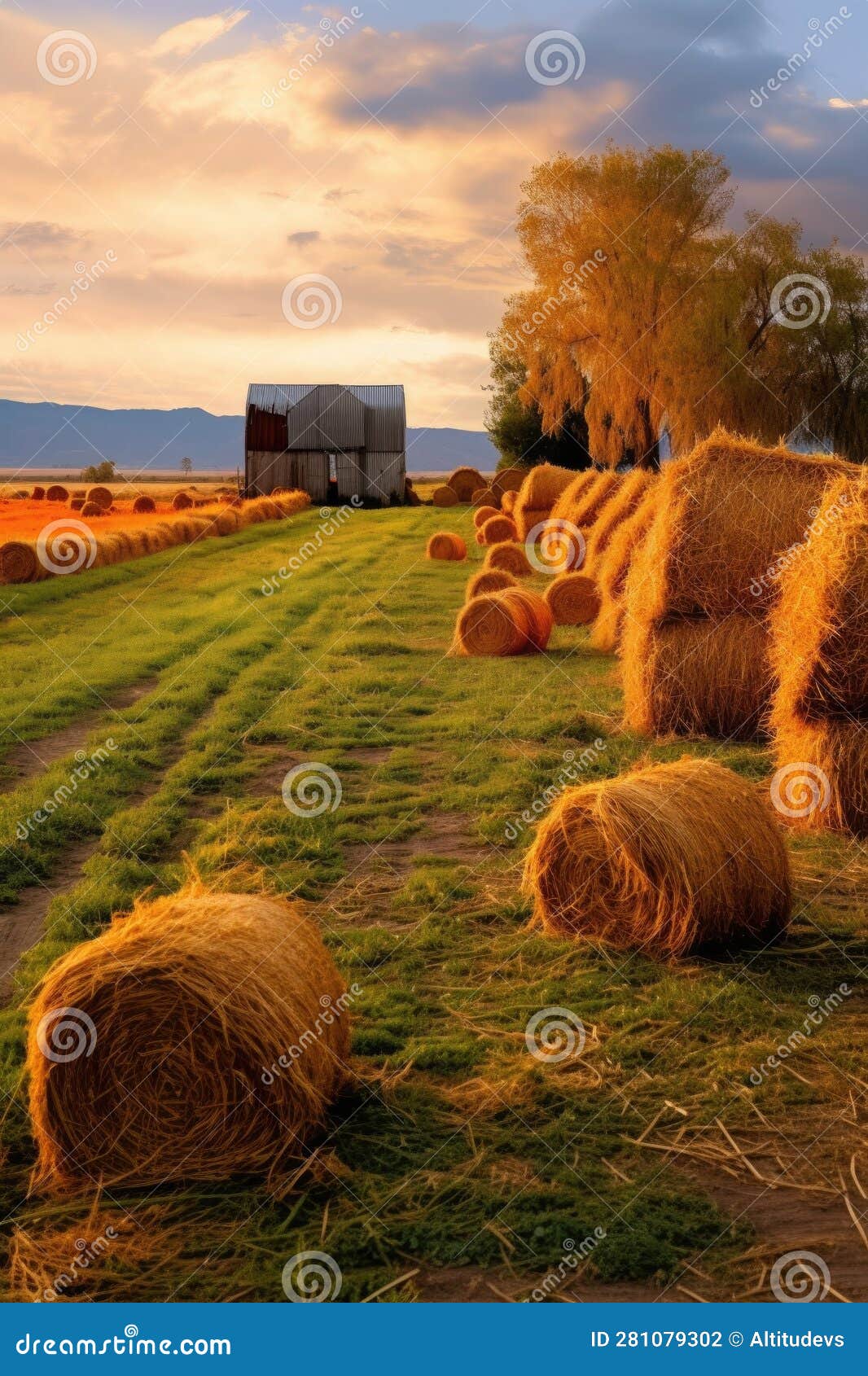 Pumpkin Patch with Scattered Hay Bales Stock Illustration ...