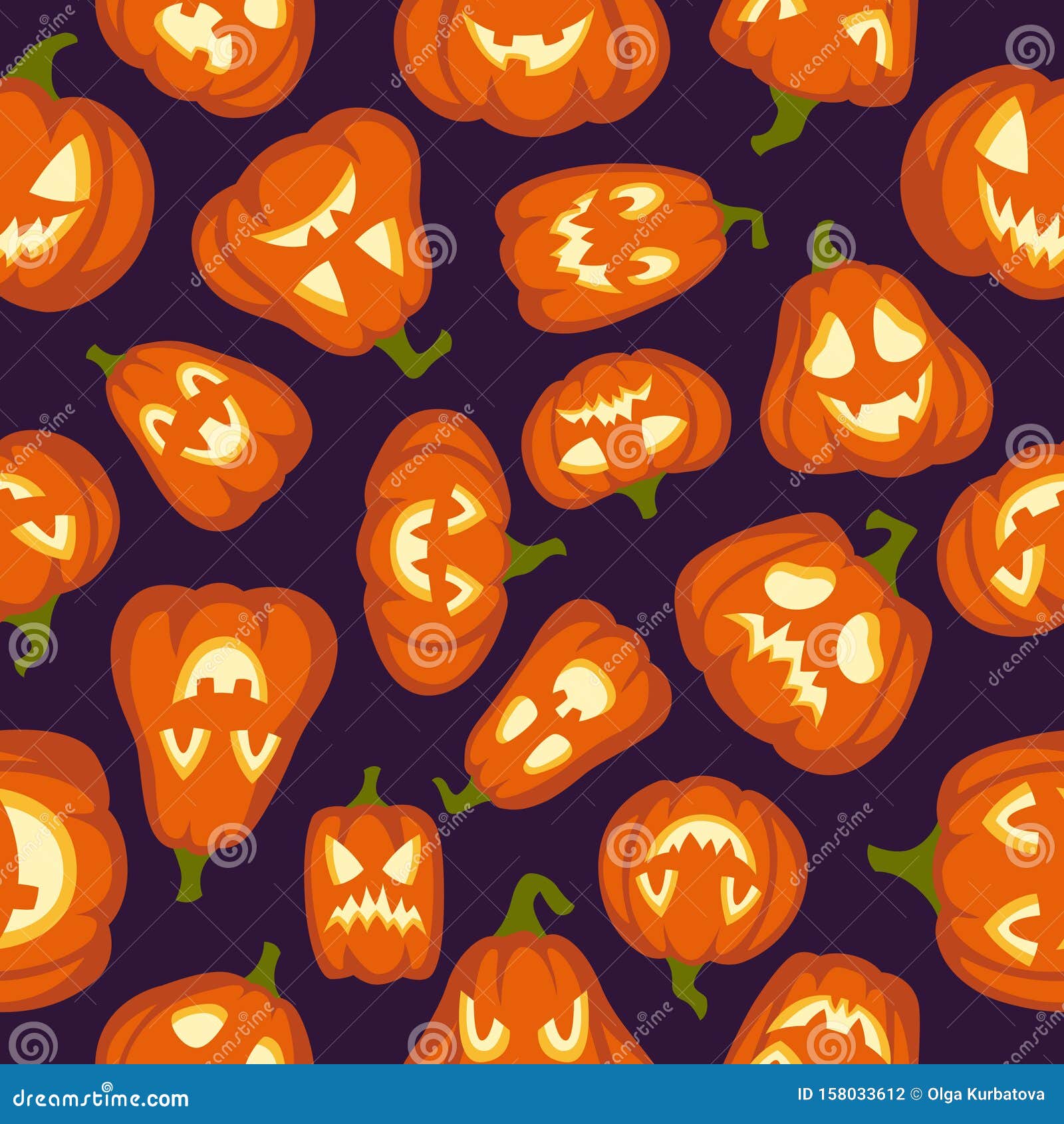 Pumpkin Pattern. Seamless Halloween Background. Pumpkins Characters ...