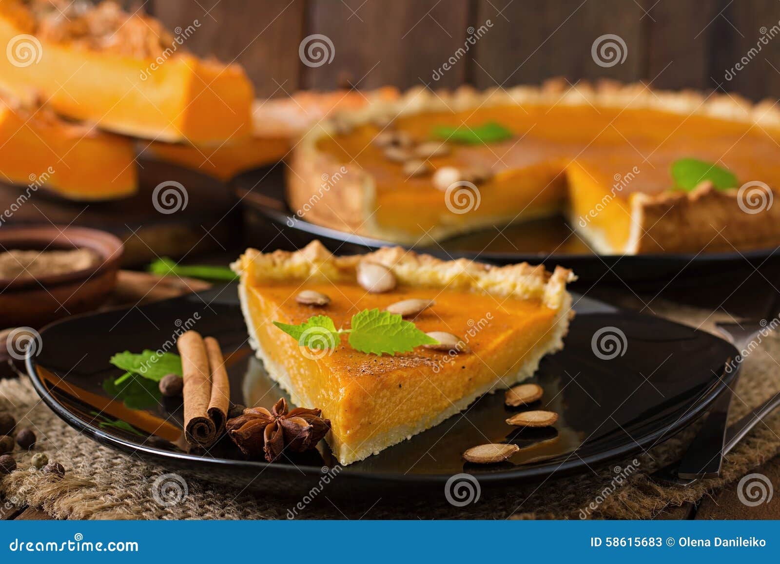 Pumpkin Pie with Cinnamon and Nutmeg Stock Image - Image of baked ...