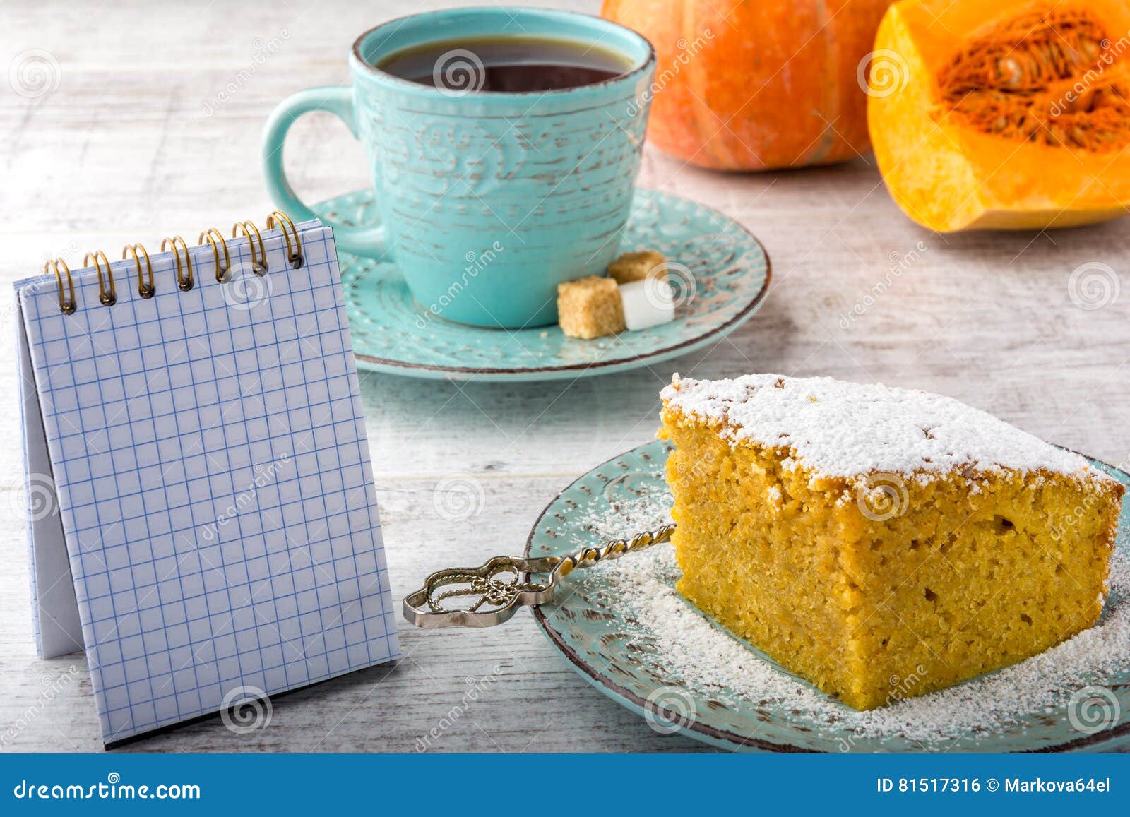 Pumpkin pie and tea stock photo. Image of delicious, festive - 81517316