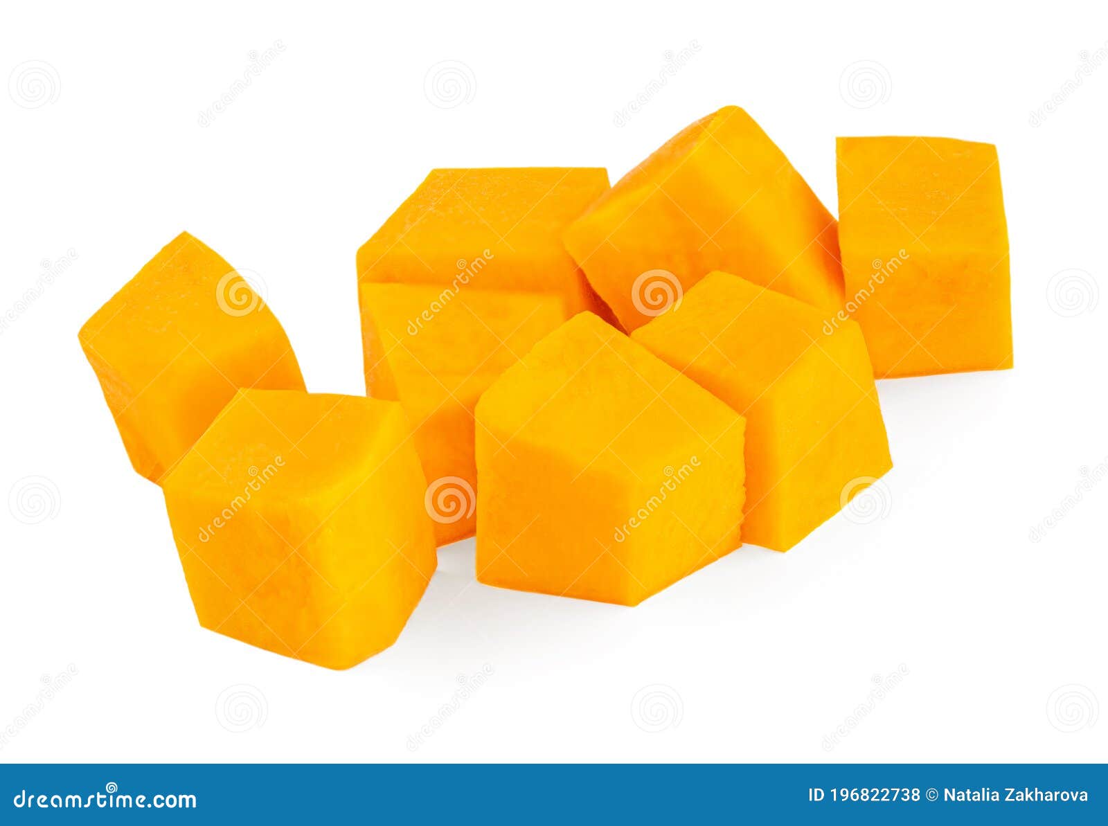 Pumpkin Pieces Cut in a Cube Chunks Isolated on White Background Stock ...