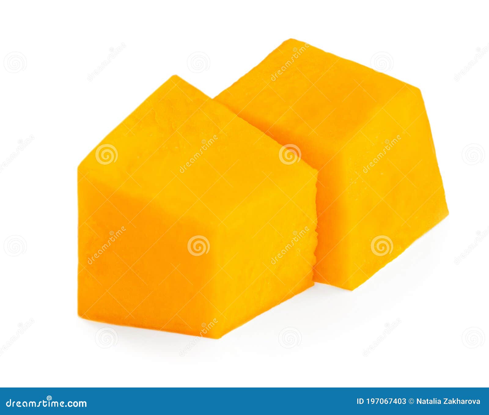 Pumpkin Pieces Cut in a Cube Chunks Isolated on White Background Stock ...