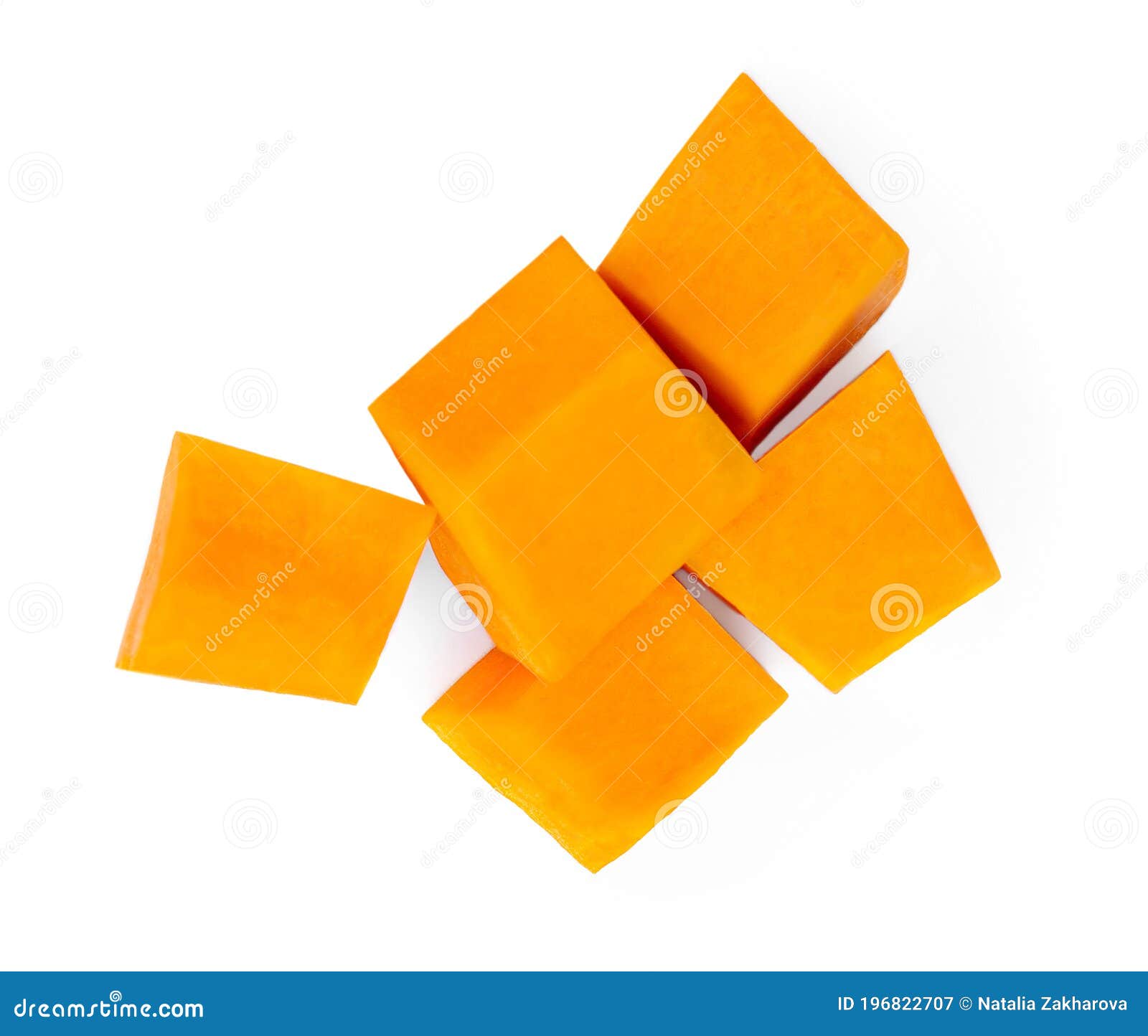 Pumpkin Pieces Cut in a Cube Slices Isolated on White Background. Diced ...