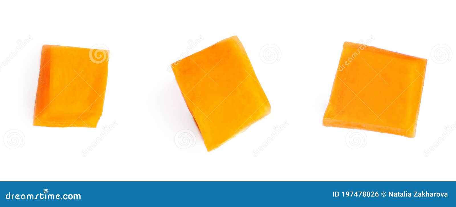Pumpkin Pieces Cut in a Cube Slices Isolated on White Background ...