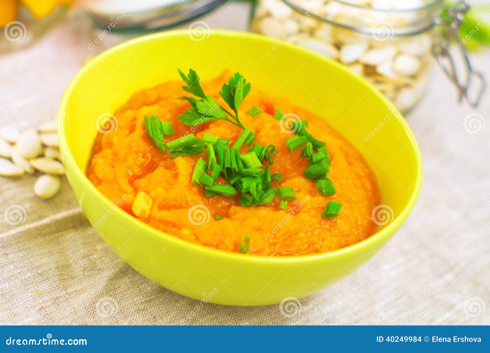 Pumpkin puree stock photo. Image of plate, green, dish - 40249984