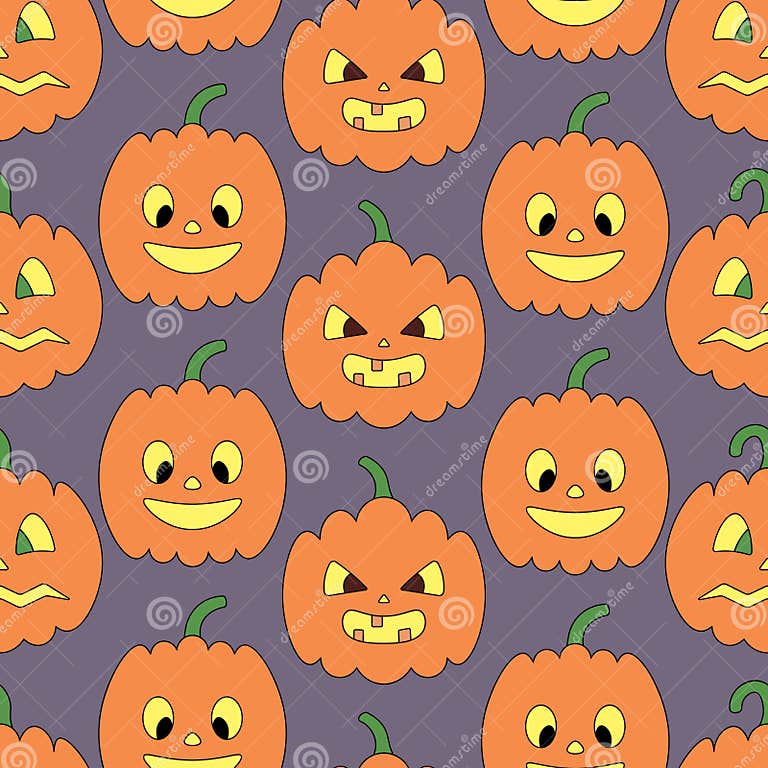 Pumpkin. Scared, Smiling and Sinister Expression. Seamless Pattern on ...