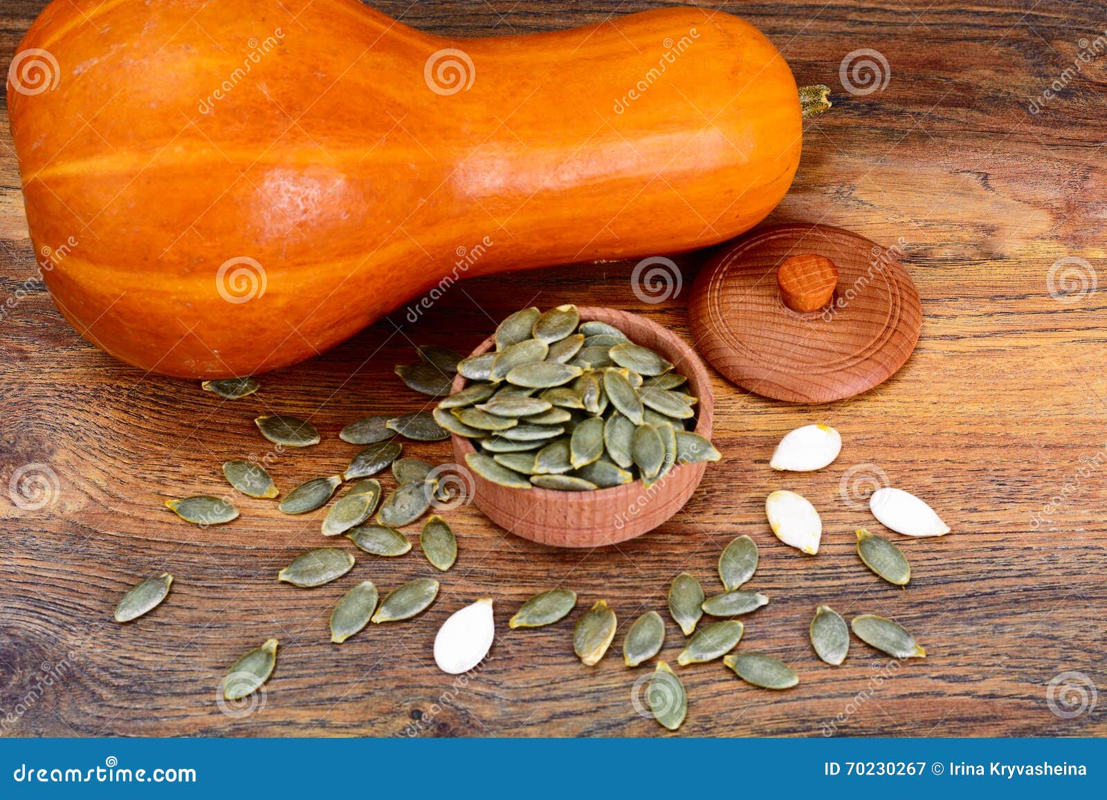 Pumpkin Seeds on Wood Background. Stock Image - Image of snack, large ...