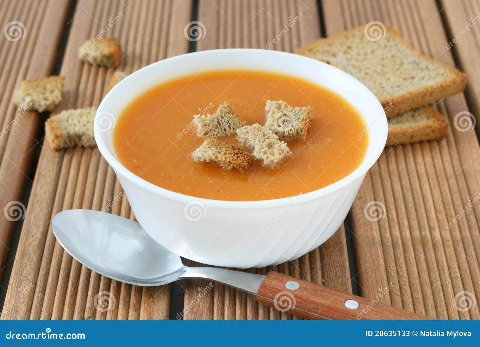 Pumpkin soup with toasts stock image. Image of soup, vegetarian - 20635133