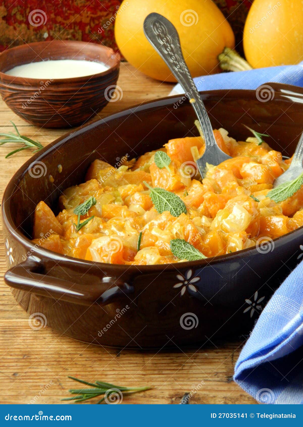 Pumpkin, Stewed with Cream, Sage and Rosemary Stock Image - Image of ...