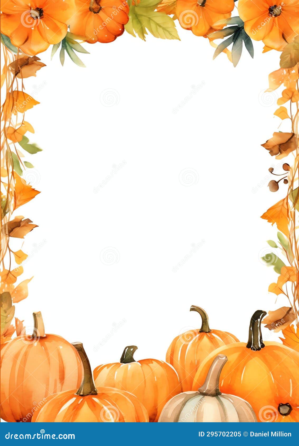 Pumpkin-themed Home Decor Watercolor Border Frame Stock Illustration ...