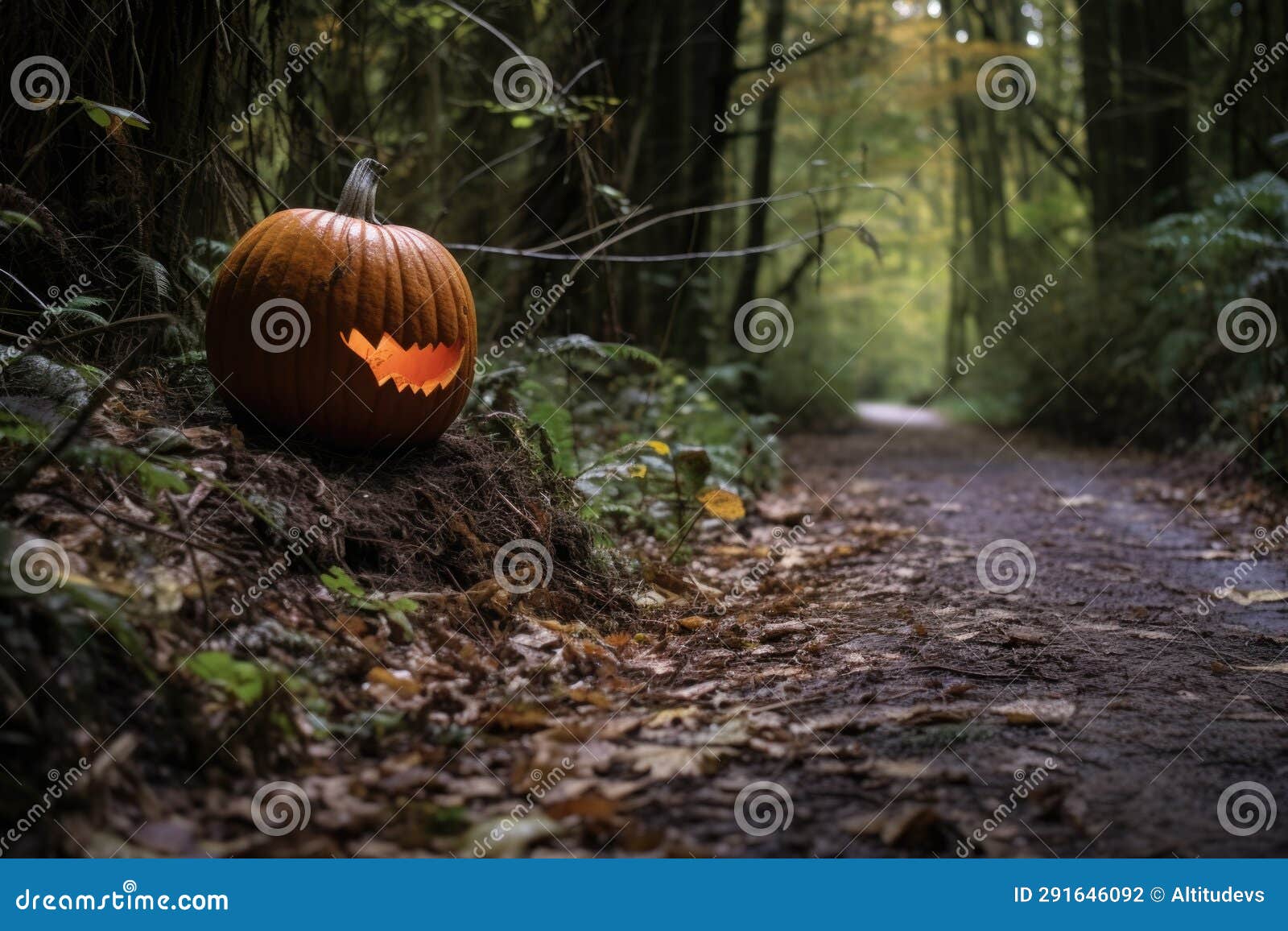 A Pumpkin by a Trail Edge in a Forest Setting Stock Photo - Image of ...