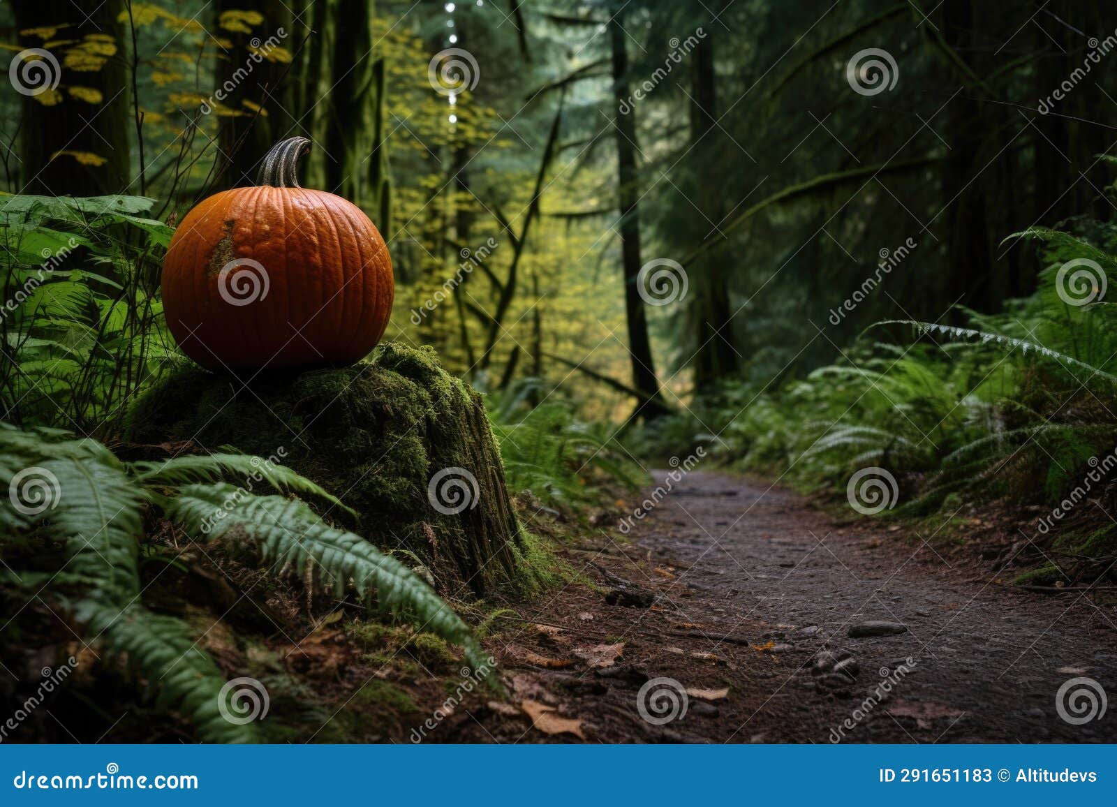 A Pumpkin by a Trail Edge in a Forest Setting Stock Image - Image of ...