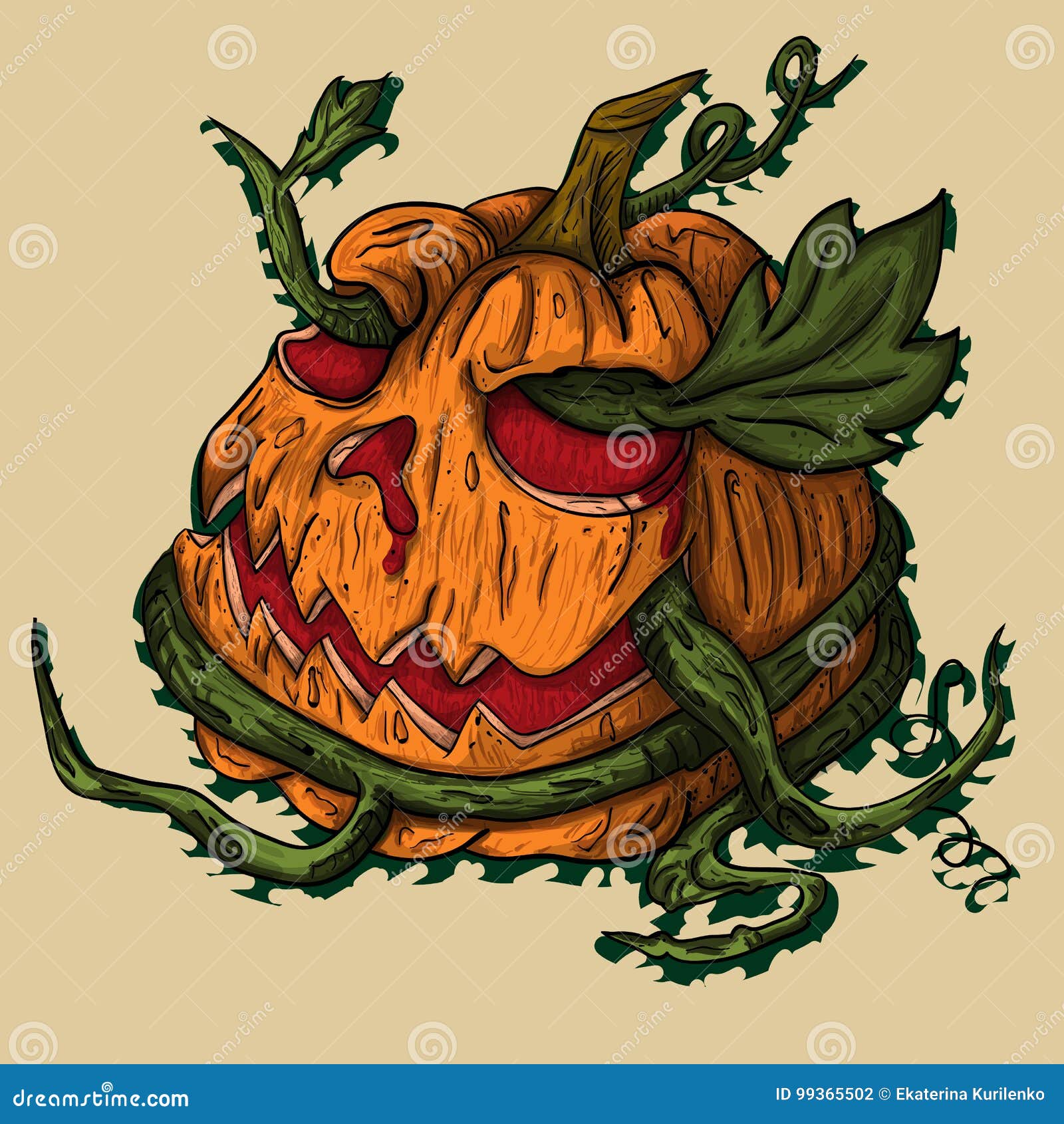 Pumpkin from Which Roots Grow with Leaves Stock Illustration ...