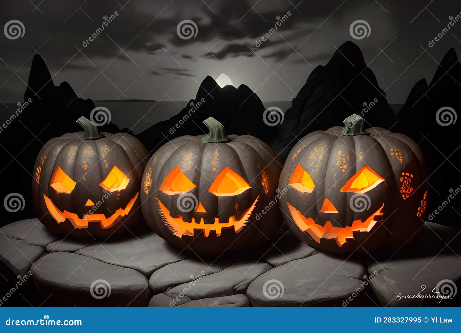A Pumpkins Carved with Intricate and Spooky Designs Stock Illustration ...