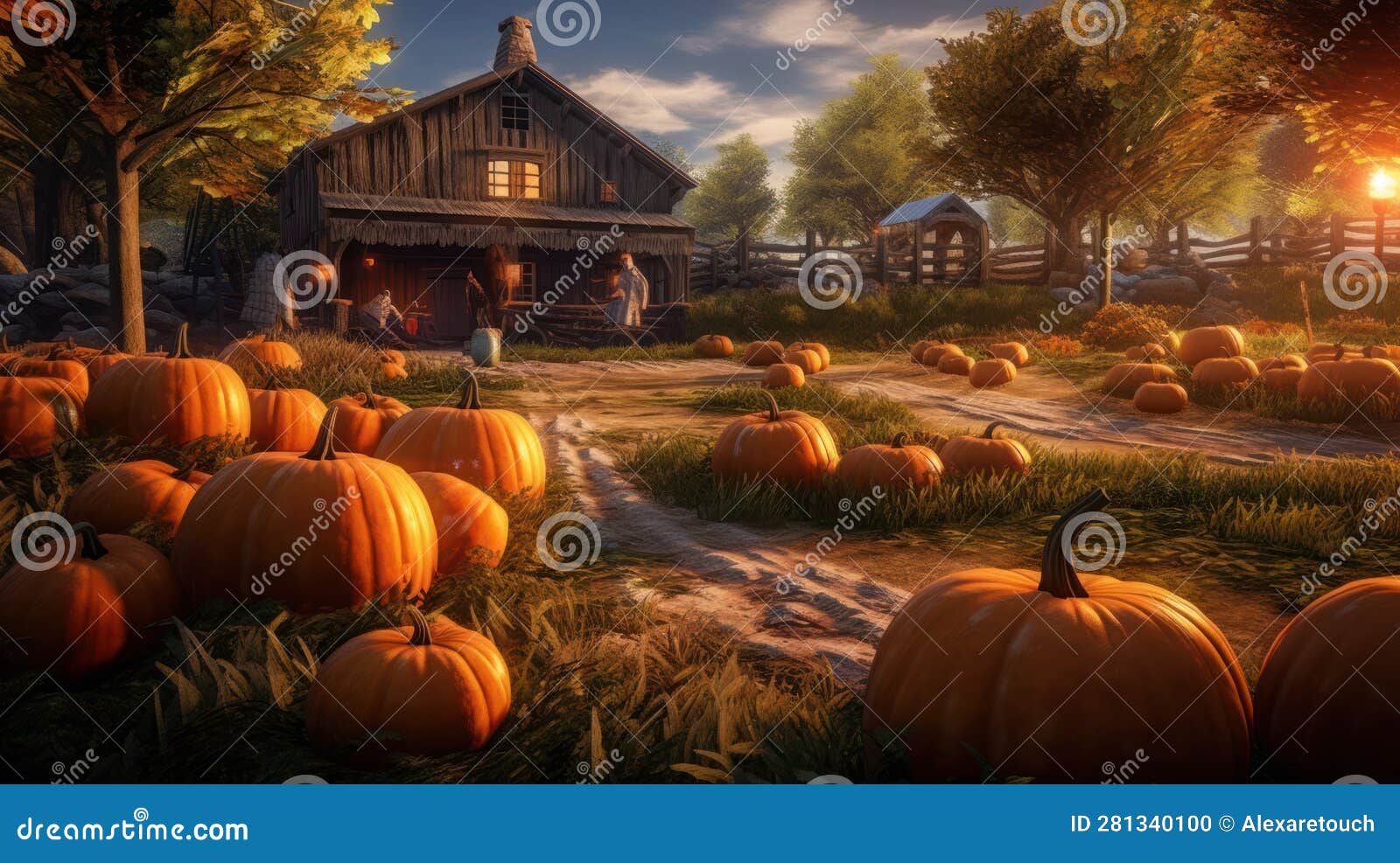 Pumpkins on a Farm in a Scary Halloween Night Stock Illustration ...