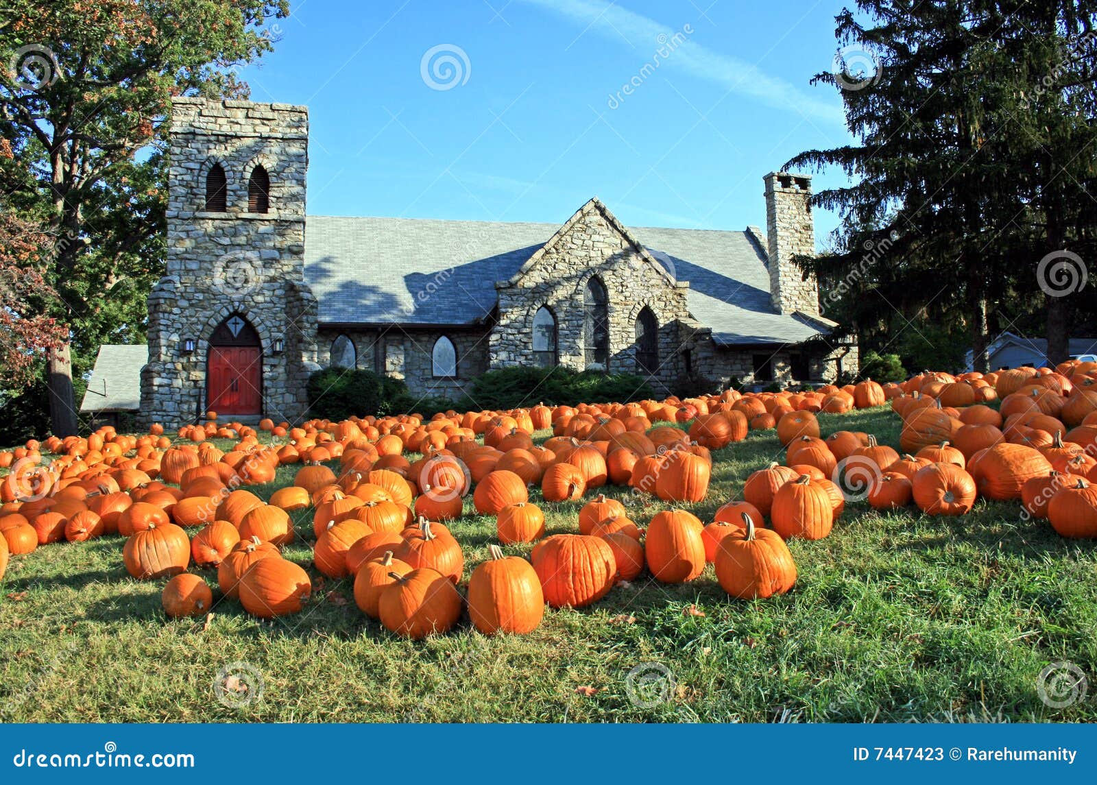 Pumpkins in Front of Church Stock Image - Image of stone, farm: 7447423