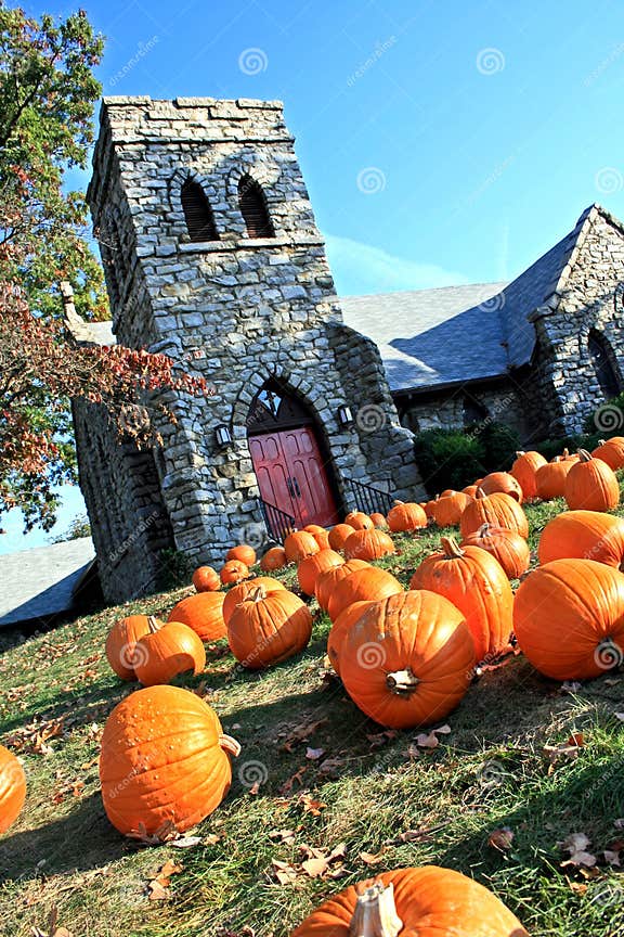 Pumpkins on Front of Church Stock Image - Image of mature, church: 7447433
