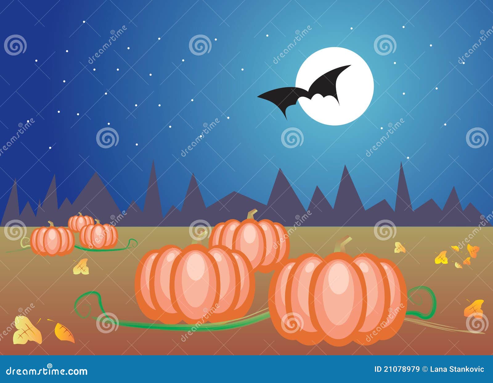 Pumpkins at night stock illustration. Illustration of full - 21078979